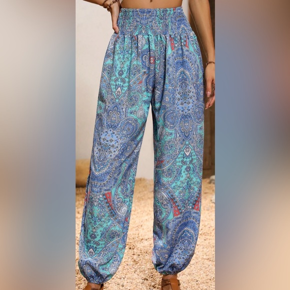 gomorn | Pants & Jumpsuits | Gomorn Boho Paisley Shirred Harem Jogger ...